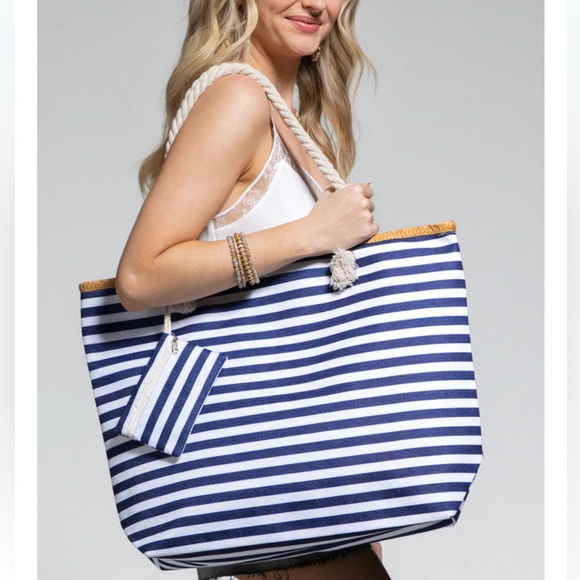 Bags | Nwt Nautical Striped Tote Beach Bag With Mini Coin Purse | Poshmark